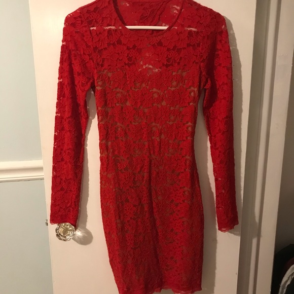 Express | Dresses | Sexy Red Dress Lace Open Back | Poshmark